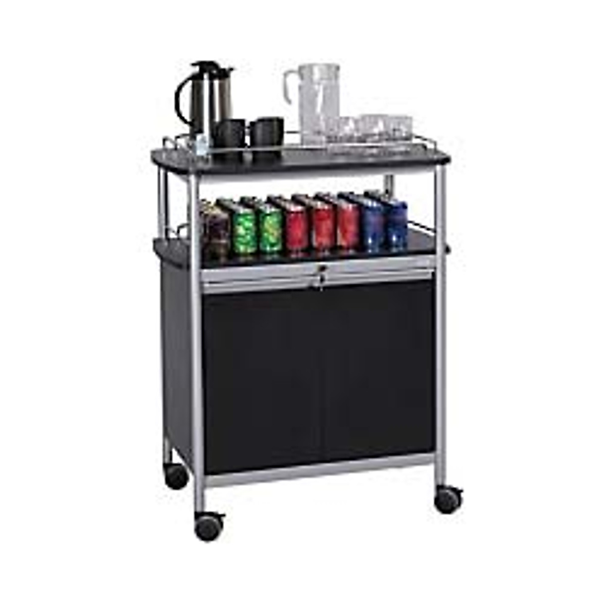 Safco Products Mobile Beverage Cart 8964BL, Black, 75 lbs. Capacity, Contemporary Design, Swivel Wheels