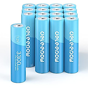 Deleepow AA Rechargeable Batteries 3300mAh 1.2V Nimh AA Rechargeable Batteries 16-Pack 1200 Cycles(Only Battery)