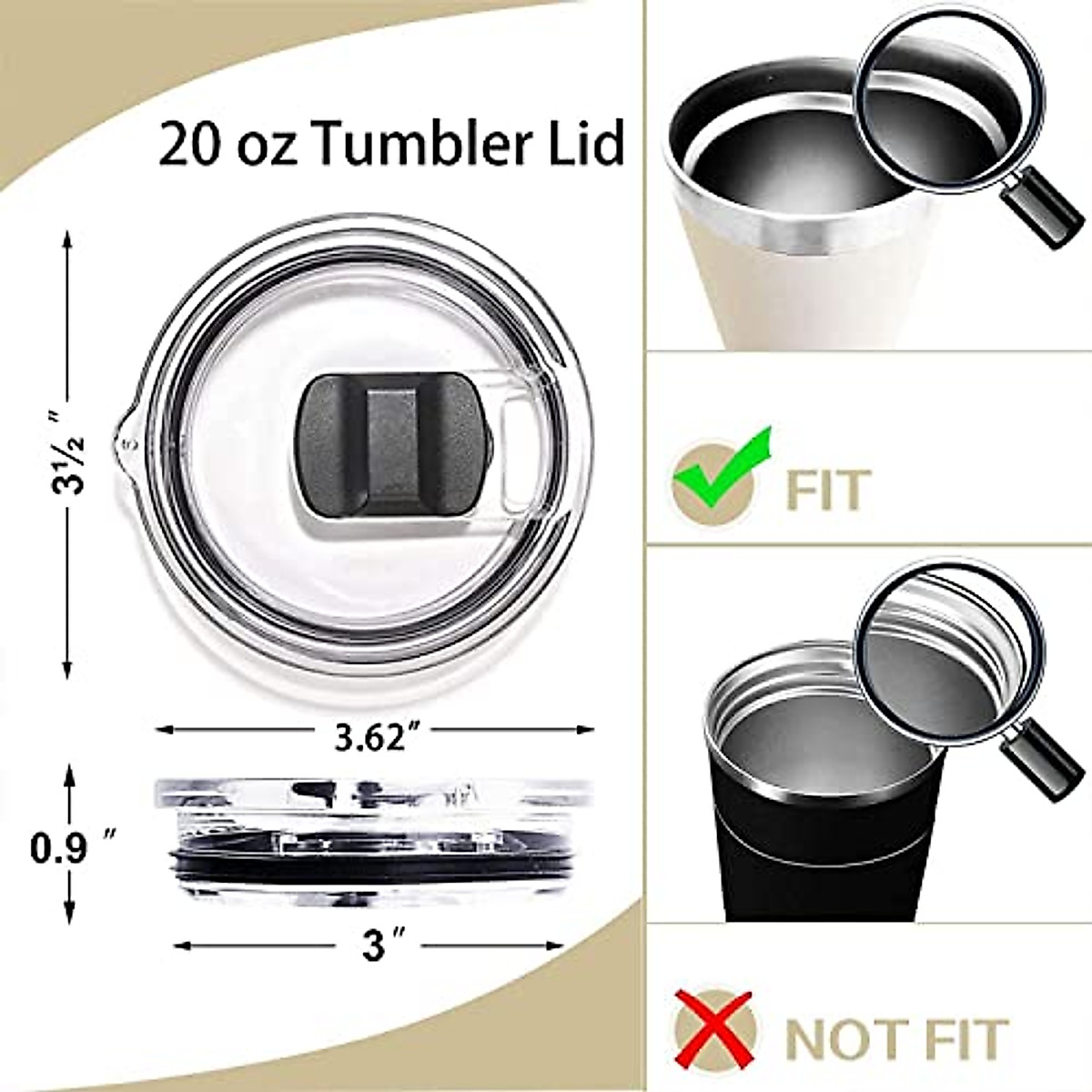 Magnetic Tumbler Lid - Fits 20 oz Tumbler Lid, Replacement Lids Compatible for YETI 20 oz Tumbler, 10/24 oz Mug and 10 oz Lowball- Replacement Magnetic Slider/Cover (20 Ounce, 2Pcs Black)