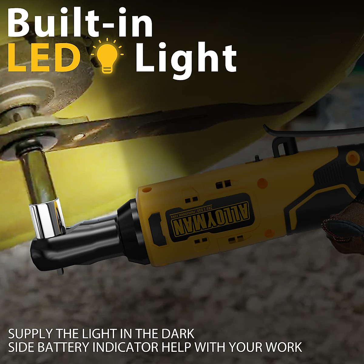 Alloyman 2 X 20V Power Ratchet Wrench Kit, 450 RPM 3/8 Inch Cordless Electric Ratchet Wrench with Variable Speed Trigger, 7 Sockets, 1/4" Adapter & 1-Hour Fast Charger