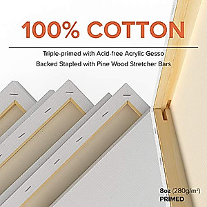 GenCrafts Stretched White Squared Canvas Multi Pack - 4x4, 8x8, 10x10, 12x12 (2 of Each) Set of 8 - Triple Primed - 100% Cotton - for Acrylic, Oil, Other Wet or Dry Art Media - Artists Grade