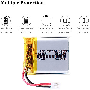 Liter energybattery 3.7V Lipo Battery 400mAh Rechargeable Lithium ion Polymer Battery 582728 Lithium Polymer ion Battery with JST Connector