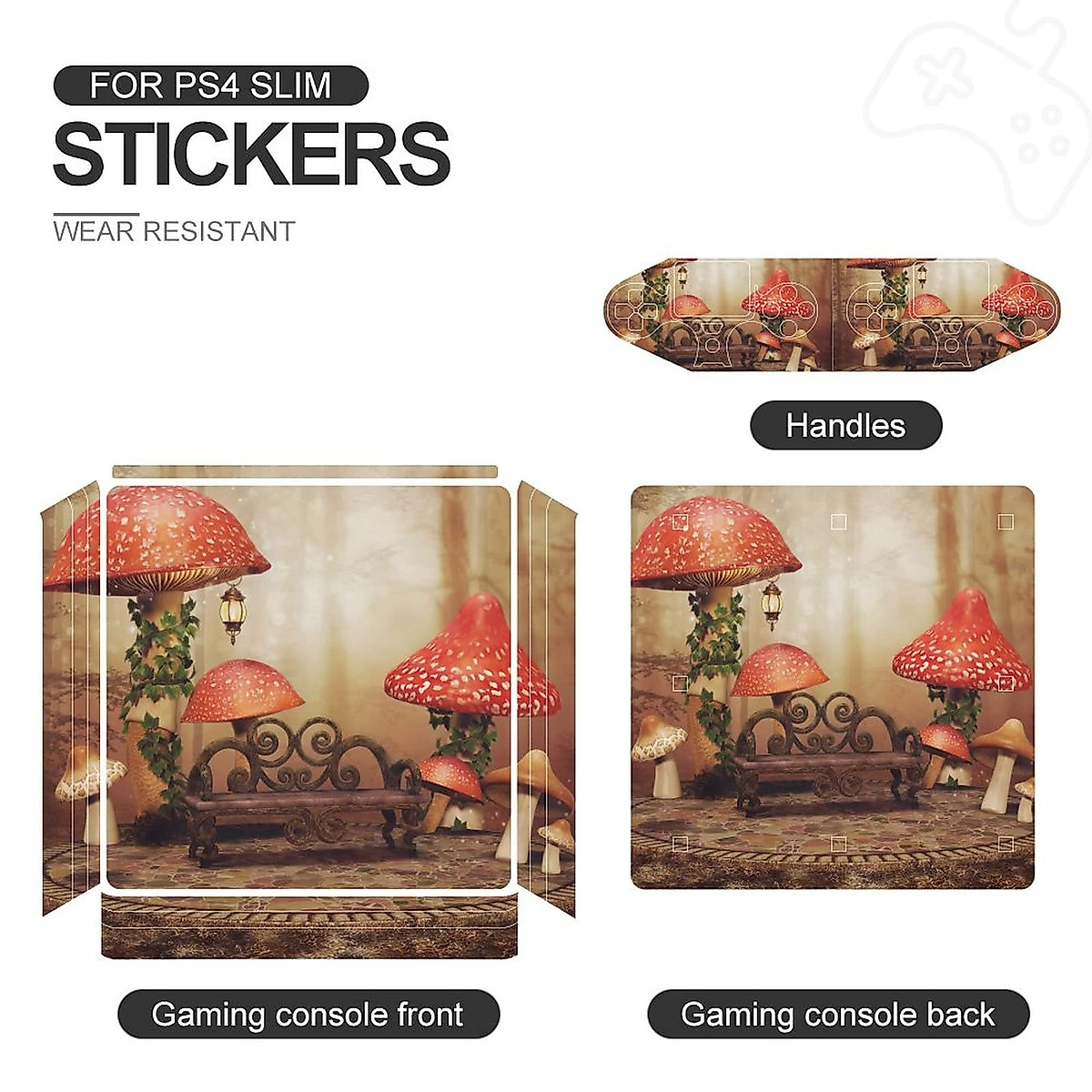 Fairytale Autumnal Scenery Mushroom Lamp Sticker for P-S4 Controller Full Protective Skin Cover Design Wrap Decal Sticker Compatible with P-S4 Print