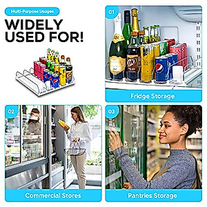 Fully Assembled Drink Beverage Fridge Organizer, Automatic Self-Pusher Glide, Adjustable Width, Soda Can Water Beer Bottle Beverage, 12oz to 20oz, Home Kitchen, Commercial Refrigerator (White)