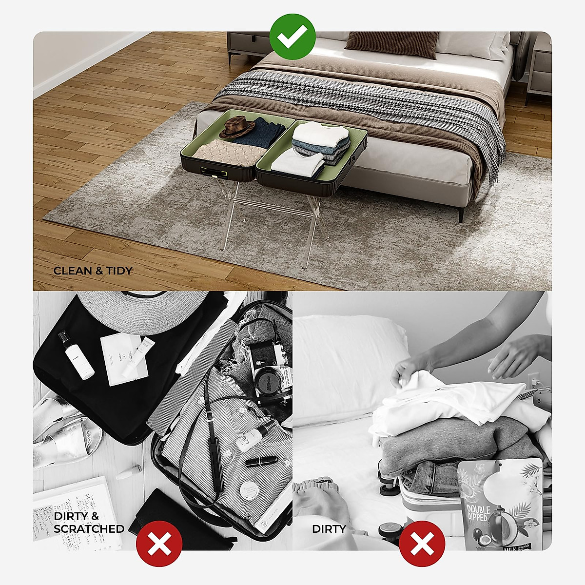 Sumerflos Acrylic Luggage Rack for Guest Room - Foldable Suitcase Stand with Leather Straps for Bedroom Living Room Hotel Heavy-Duty, Holds up to 50-100 lb lightweight Space Saving (Brown & Handle - 1 Pcs)