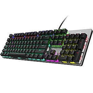 Fiodio Mechanical Gaming Keyboard, Fantastic LED Rainbow Backlit Wired Keyboard, Full Anti-Ghosting Keys, with Quick-Response Blue Switches and Multimedia Control for PC and Desktop Computer