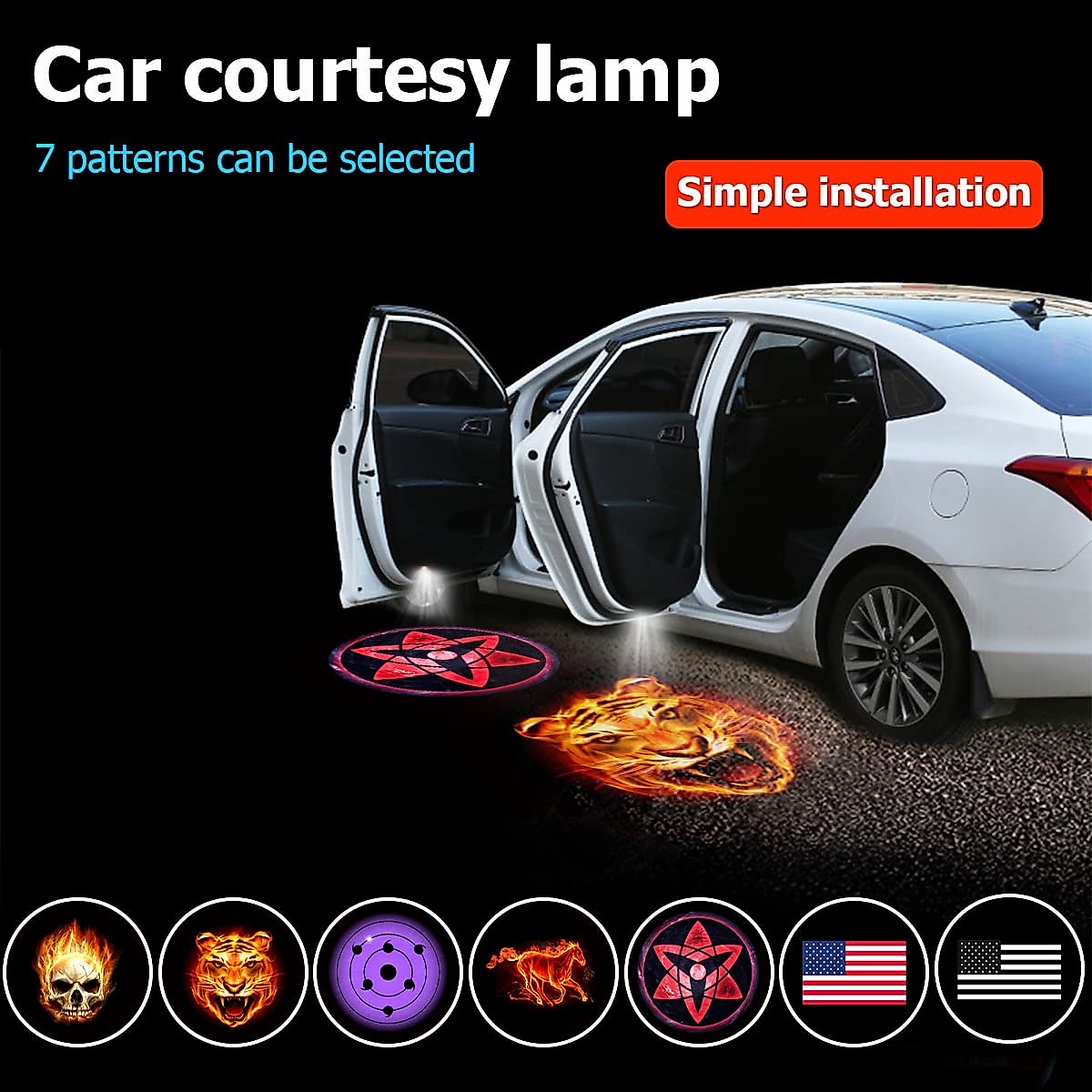2Pcs Car Door Lights Logo Projector, Wireless LED Car Door Paste Welcome Courtesy Light, Holeless Magnet Sensor Ghost Shadow Welcome Lamp, Naruto Sharingan Light Accessories (Sharingan #1)
