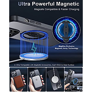 EWA Designed for iPhone 14 Pro Max Case (6.7 Inch) Compatible with MagSafe, MagOne Case with Stand, Ring Holder Strap Grip, Shockproof Protection (Matt Black)