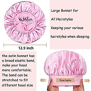 3 Pack Satin Bonnet Silk Bonnet for Sleeping, Bonnets for Black Women Hair Bonnet for Sleeping Large Sleep Cap, Wide Soft Band Bonnet for Curly Hair