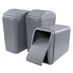 Sandmovie 3-Pack Swing Top Trash Bins, 4.5 Gallon Plastic Garbage Can with Lid, Gray