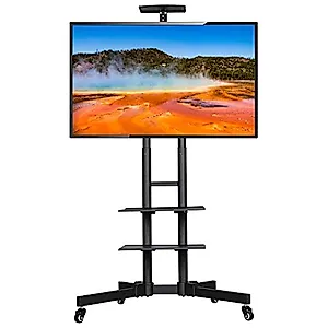 Yaheetech Mobile TV Stand, Adjustable Rolling TV Cart w/ Locking Wheels for 32-75" LCD LED Plasma Flat Panel Screen TV up to 110LB, Portable TV Cart Stand w/ Flexible Laptop Shelf, Max. VESA 600x400