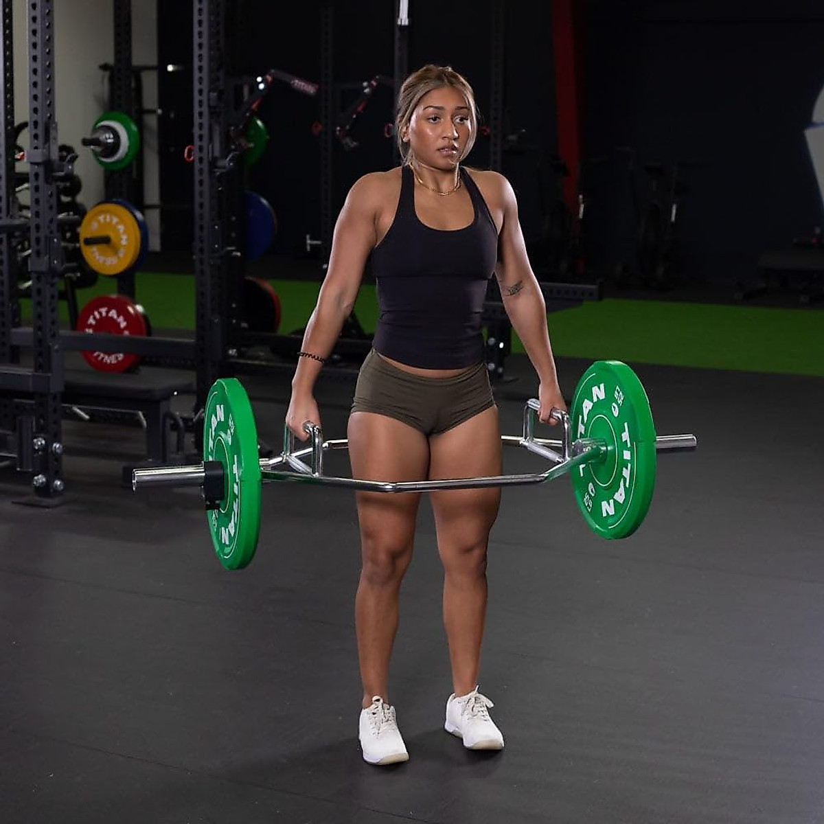 Titan Fitness Olympic 2in Hex Trap Bar, Weightlifting Deadlift Squat Barbell, Rated 500 LB, Knurled Grips, Bent Over Rows, Squat Jumps