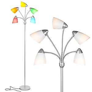 Brightech Medusa LED Floor Lamp – Multi-Head Dimmable Floor Lamp for Living Rooms & Offices – Tall Lamp with Interchangeable Shades, Adjustable Standing Lamp for Bedroom Reading – Silver