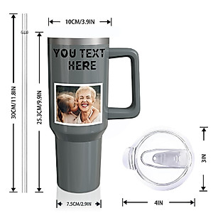 Personalized Gifts 40 Oz Tumbler with Handle and Straw, Custom Tumbler with Add Name, Photo, or Logo, Stainless Steel Double Walled Vacuum Insulated Cup, Customized Photo Gifts for Women Men
