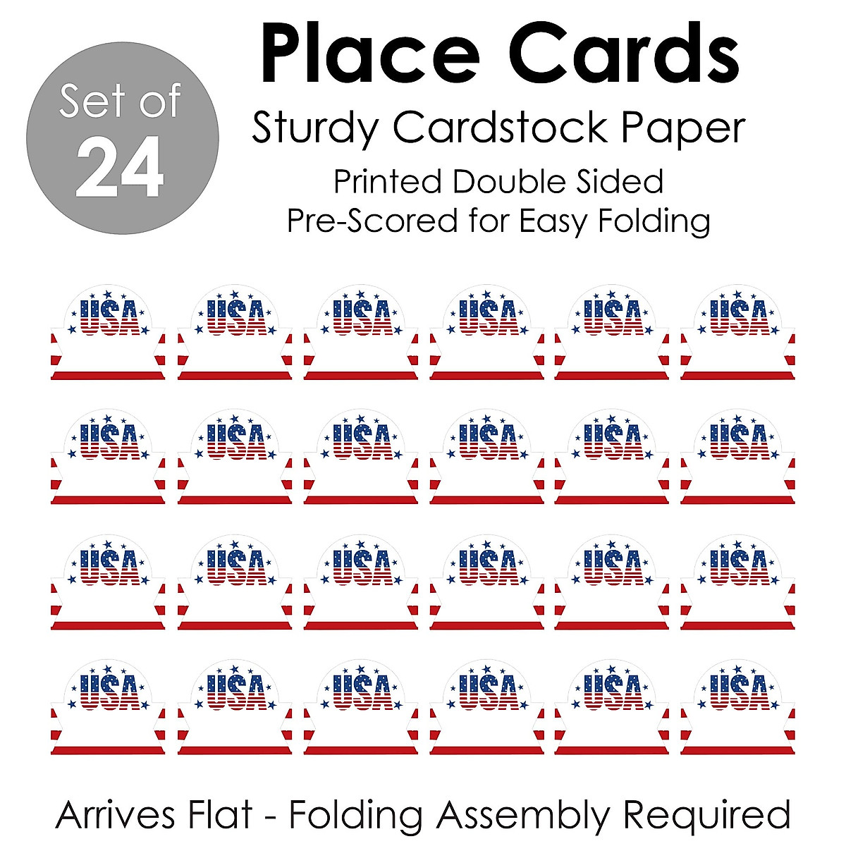 Big Dot of Happiness Stars and Stripes - Patriotic Party Tent Buffet Card - Table Setting Name Place Cards - Set of 24
