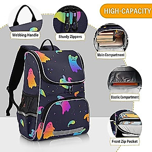 Sletend Large Capacity Printing Student Shoulder Bag for Children Teenagers Colorful Ghost Laptop Bag School Bag for Work School, Men's and Women's Travel Backpack