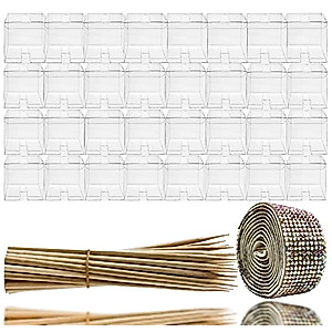 BadenBach 30 Set 4" Clear Candy Apple Boxes with Hole, Candy Apple Kit Supplies Containers Apple Boxes with 30 Pcs 7" Thick Candy Apple Sticks and 35.5" Self-Adhesive Rhinestone Stickers