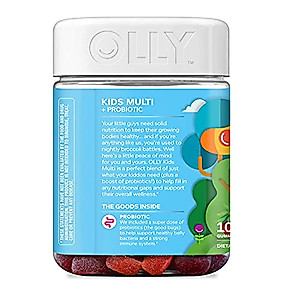 OLLY Kids Multivitamin + Probiotic Gummy, Digestive and Immune Support, Vitamins A, D, C, E, B, Zinc, Kids Chewable Supplement, Berry, 50 Day Supply - 100 Count (Pack of 1)