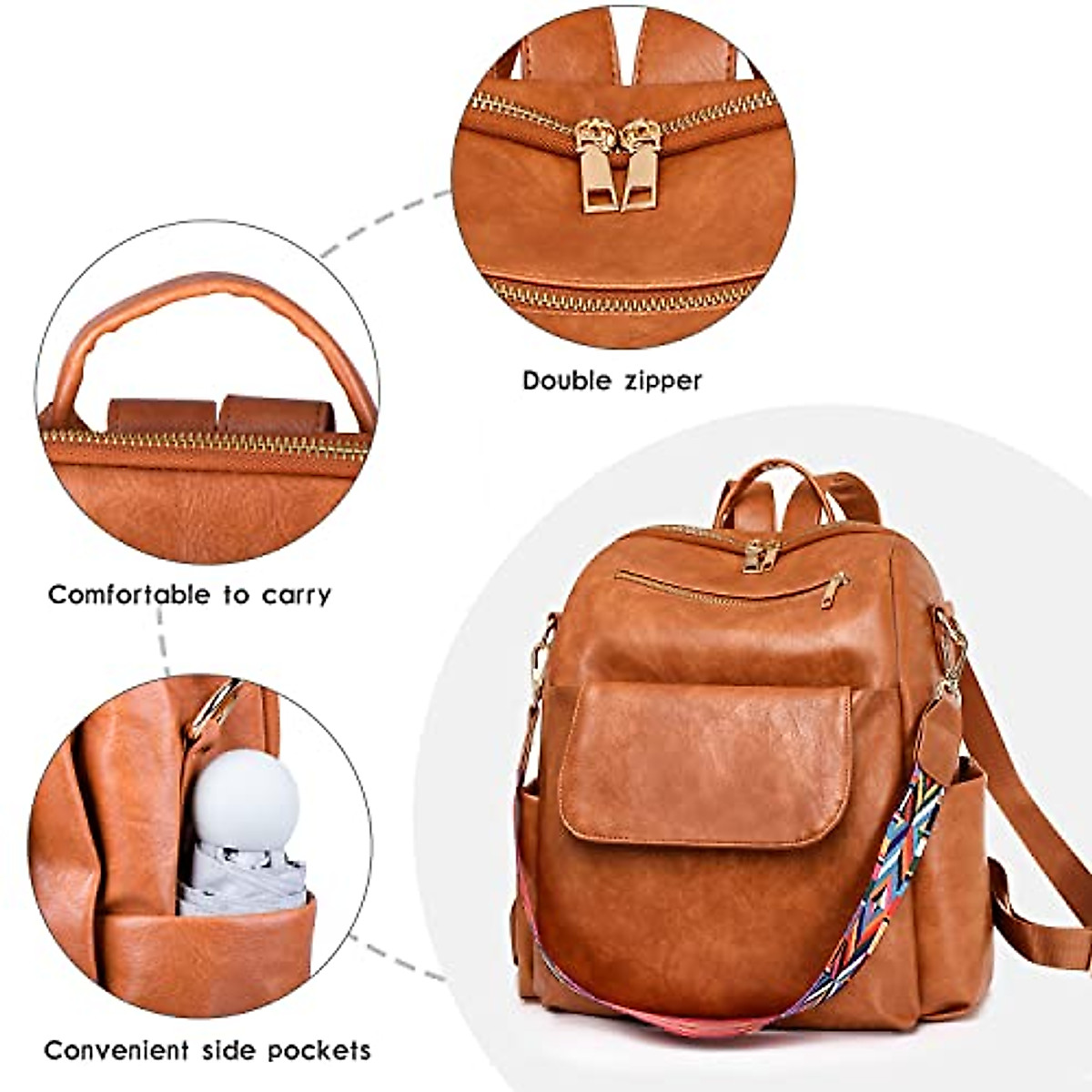 NINEBLUE Women's Backpack, Ladies Fashion Multipurpose Leather Travel Bag with Wallet, Convertible Single Room and Double Shoulder PU Bag