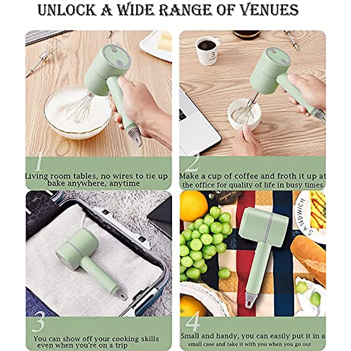 Portable Electric Cordless Handheld Mixer, 3-Speed Adjustable Lightweight USB Rechargeable Hand Mixer Stainless Steel Egg Whisk with Double Egg Sticks for Kitchen Baking and Cooking (Pink)