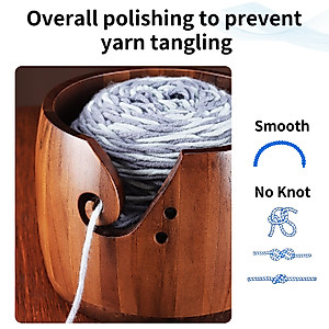 Foxyoo Yarn Bowl for Crocheting - 7x5in Large Wood Knitting Bowl with Lid