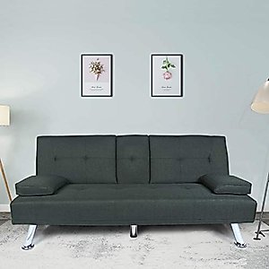 ERYE Modern Convertible Futon Sleeper Sofa with Pull Out Couch Bed, Functional Tufted Loveseat & Daybed for Home Office Apartment Studio Small Space Living Room
