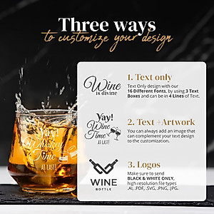 Custom 13oz Whisky Rocks Glass with Your Custom Logo Design or Personalized Text - Permanent Laser Engraving - Wedding Favors, Corporate Gifts, Birthdays, Parties or Events