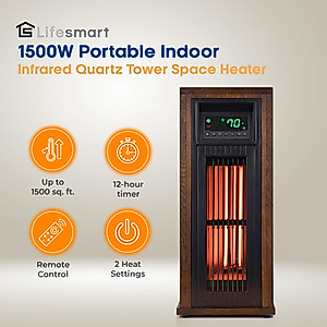 LIFESMART GLOBAL Tower Heater, Portable Indoor 23" Infrared Quartz Space Heater, 1500W