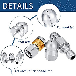 3 Pieces Sewer Jetter Nozzle Rotating Button Nose Sewer Jetting Nozzle Stainless Steel Fixed Sewer Nozzle with Different Models for 1/4 Inch Pressure Washer Quick Connector Pressure up to 5000 PSI