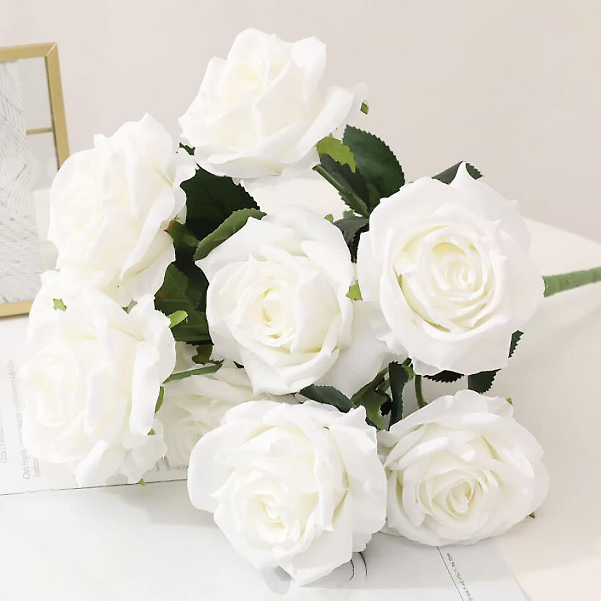 Artificial Rose Flower 12 Heads Bridal Bouquet Silk Rose Bulk for Wedding Home Valentine's Day Party Decor White Rose