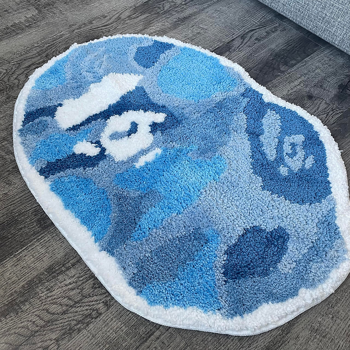 Luxape Bape Rug - Camo Blue - Handmade & Premium- 28in W * 20in L (70 * 50cm) - Hypebeast Rug - Hypebeast Rug Decor - Living Room, Bedroom, Children Room, Door mat - A Bathing APE Rug
