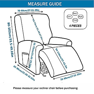 Eco-Ancheng Recliner Slipcovers 4-Pieces Lazyboy Recliner Covers Recliner Couch Covers Recliner Chair Cover Non Slip Reclining Slipcovers with Storage Pockets Furniture Protector for Living Room