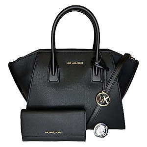 Michael Kors MICHAEL Michael Kors Avril Large Top-Zip Satchel bundled with Trifold Wallet Purse Hook (Black)