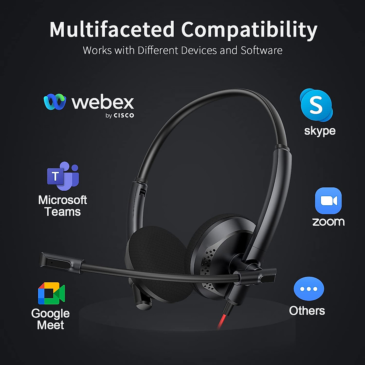 NUBWO HW03 Headset with Microphone for PC，3.5mm Jack，Volume Control，Wired Computer Headset for Zoom Skype,for Office,Business, Call Center