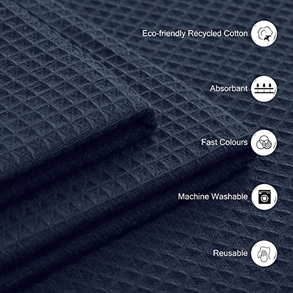 Encasa Dish Towels Cotton 12x12 in Highly Absorbent and Quick-Drying, Use Once and Wash Cleaning, Ultra-Soft Multipurpose Kitchen Dish Cloths | Pack of 12 | Navy