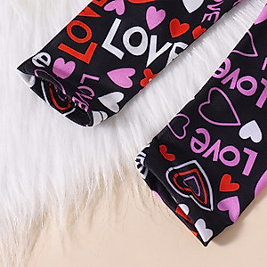 Ritatte Toddler Girls Valentine's Day Outfits Solid Color Ruffle Tunic Tops Love Heart Pants Headband 3Pcs Fall Winter Clothes(Pink, 3T)