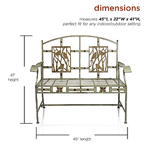 Alpine Corporation 45" x 22" Outdoor 2 Person Metal Garden Bench with Bird Design, White