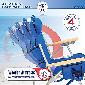 RIO Gear 4-Position Hi-Boy Backpack Beach Chair -Aluminum, Stripe