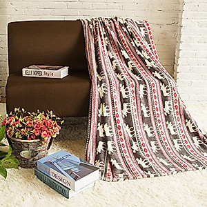 Baby Blanket Throw with Xmas Moose Poinsettias Pattern Grey Background Soft Light Weight Coral Fleece 250GSM 50 x 60