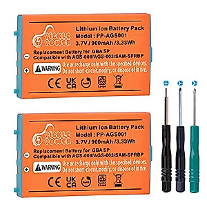 Gameboy Advance SP Battery, Pickle Power 2 Pack 900mAh Rechargeable Lithium-ion Battery for Nintendo GBA SP Gameboy Advance SP with Tool Kit