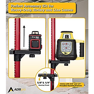 AdirPro Laser Level Pole with Tripod and Mount for Laser Levels, Rotary Lasers & Line Lasers – Telescoping Laser Pole, Mounting Bracket with 1/4”-20 & 5/8-11 Threads, and Adjustable Tripod Stand
