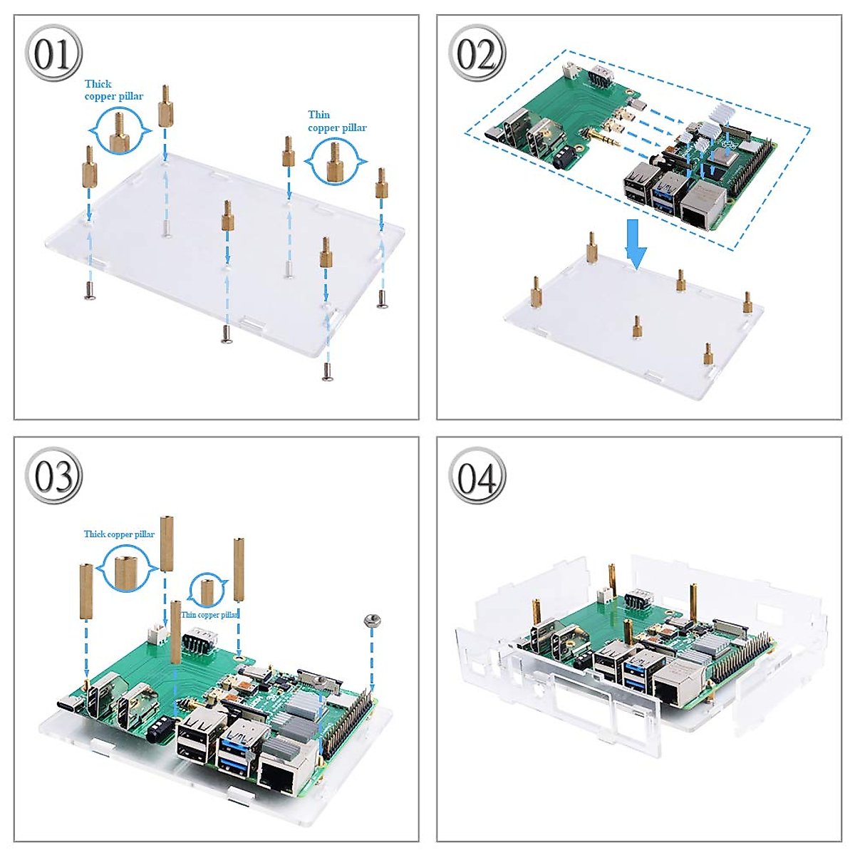 GeeekPi Acrylic Set-top Box Kit for Raspberry Pi, Pi 4 Case with 4010 Fan 5V (Blue LED Light) + Pi 4 Heatsinks + Extension Board for Raspberry Pi 4 Model B
