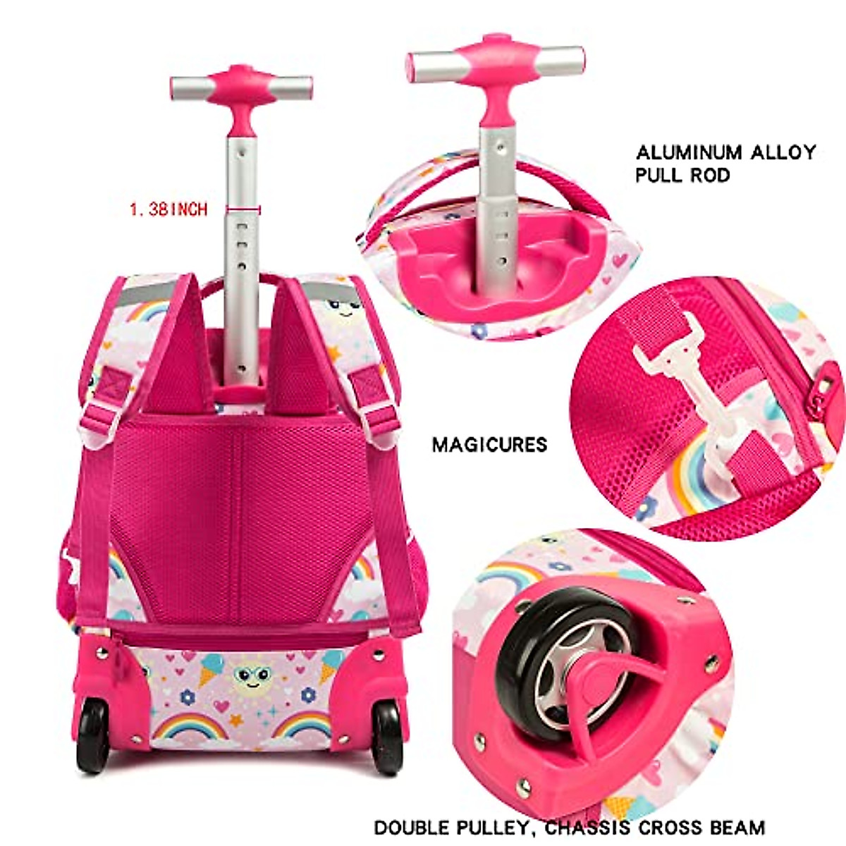 MOHCO Rolling Backpack 16 inch Kids Wheeled School Backpack Set for Boys and Girls