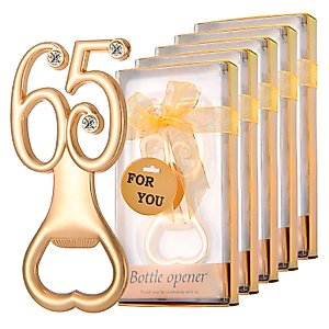 24Pcs Golden 65 Bottle Openers for 65th Birthday Party Favors Rhinestones Decorations for Wedding Anniversary Gifst Souvenrs or Keepsaks for Guests