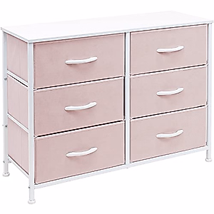 Sorbus Dresser with 6 Drawers - Furniture Storage Tower Unit for Bedroom, Hallway, Closet, Office Organization - Steel Frame, Wood Top, Easy Pull Fabric Bins (6-Drawer, Pastel Pink)