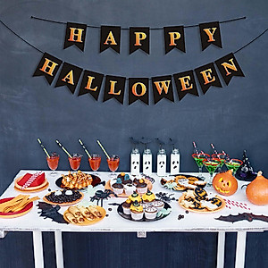 FALIZIFU Happy Halloween Banner Black Happy Halloween Sign Happy Halloween Flag for Mantle Fireplace Halloween Theme Party Supplies Wall Door Bunting Banner