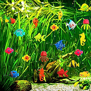 20 Pieces Artificial Moving Fishes Plastic Floating Fishes Lifelike Fish Ornament Aquarium Decorations for Fish Tank (Jellyfish and Seahorses)