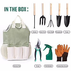 Whonline Gardening Tool Set of 10,Gardening Tools and Supplies,Garden Tool Kit with Bag Gloves, Indoors Outdoors for Women Men Gift