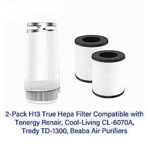 Replacement Filter Compatible with Cool-Living CL-6070A: H13 True Hepa Filter For Tenergy Renair Beaba Tredy TD-1300 Air Purifiers, 3 IN 1 H13 True HEPA Filter With Activated Carbon - 2 Pack