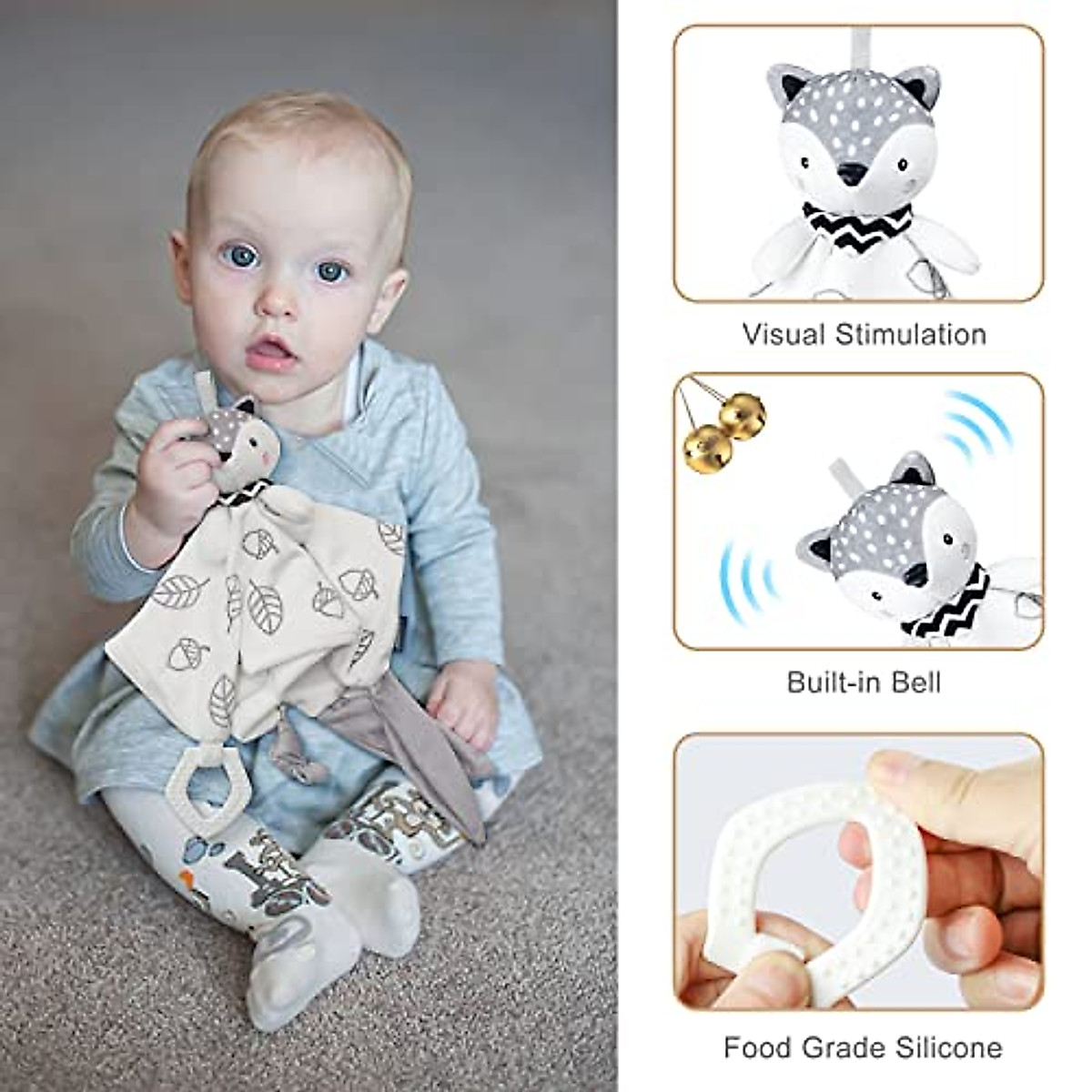 Fvntuey Baby Shower Gifts, Boy Gifts Basket Includes Newborn Blanket Lovey Security Wooden Rattle Toy, Funny Bibs Socks & Greeting Card - Gift Set for Boys